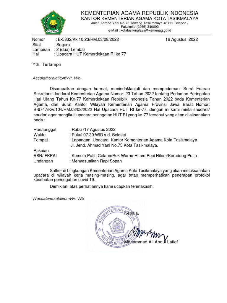 Undangan Upacara HUT RI Ke 77 | PDF