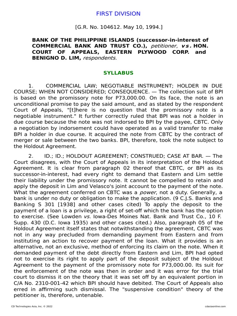BPI V CA 1994 | PDF | Negotiable Instrument | Banks
