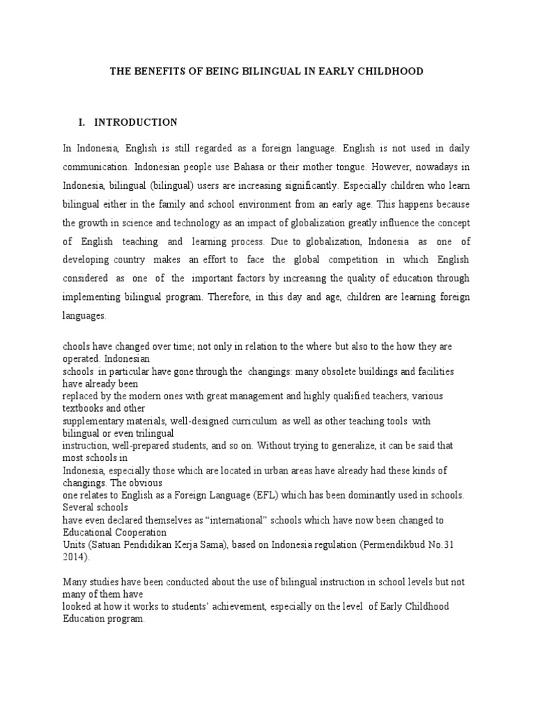 The Benefits of Being Bilingual in Early Childhood | PDF ...