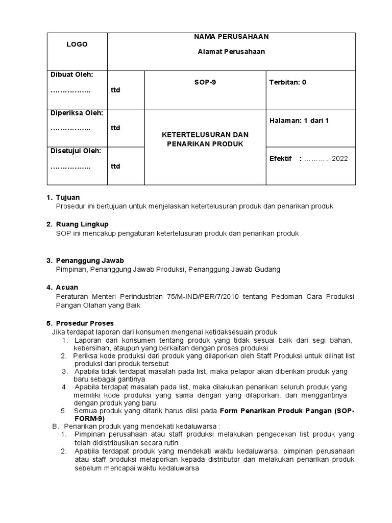 SOP-09-Penarikan Produk | PDF
