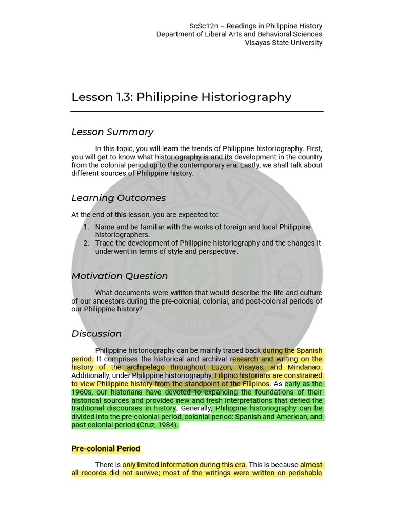 Lesson 1.3 ScSc12n | PDF | Historiography | Philippines