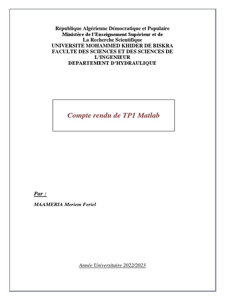 Compte Rendu TP1 Matlab | PDF | Langage de programmation | MATLAB