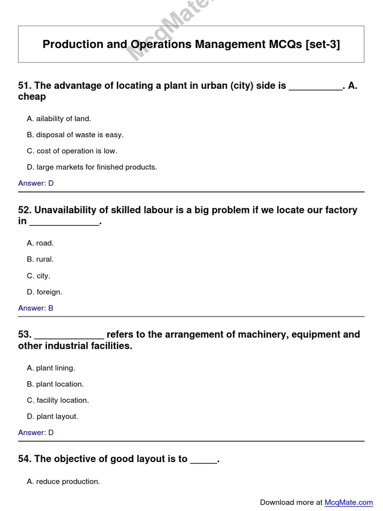 Production-And-Operations-Management Solved MCQs (Set-3) | PDF | Operations Management | Machines