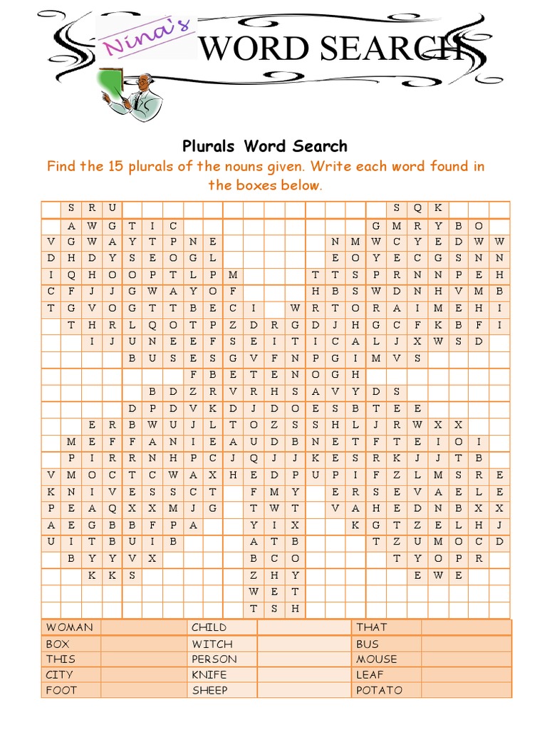 Irregular Plurals 1 Wordsearch Wordsearches - 56476 | PDF | Plural ...