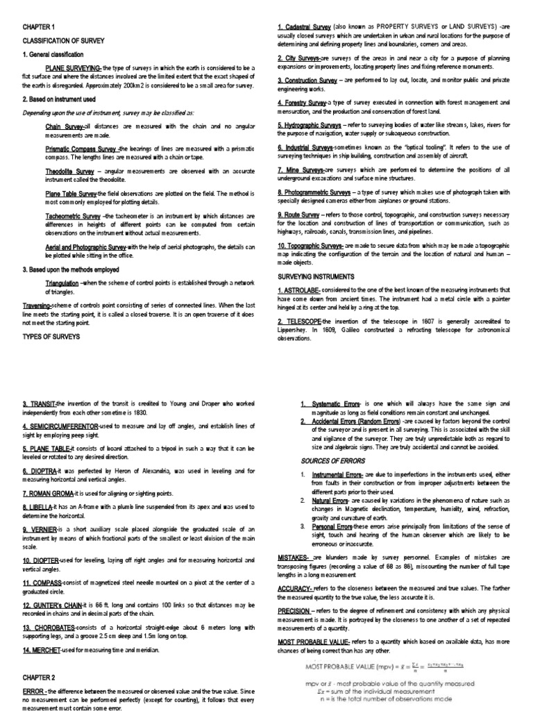 Surveying Lec Reviewer | PDF | Compass | Surveying Surveying Lec Reviewer | PDF | Compass | Surveying