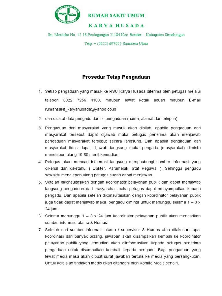 Prosedur Tetap Pengaduan Pelayanan Publik XXXXX | PDF