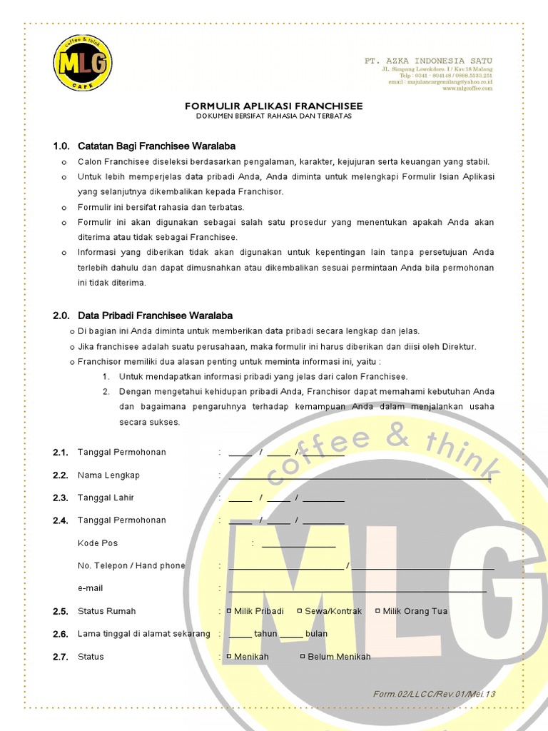 Formulir Aplikasi Franchise MLG | PDF