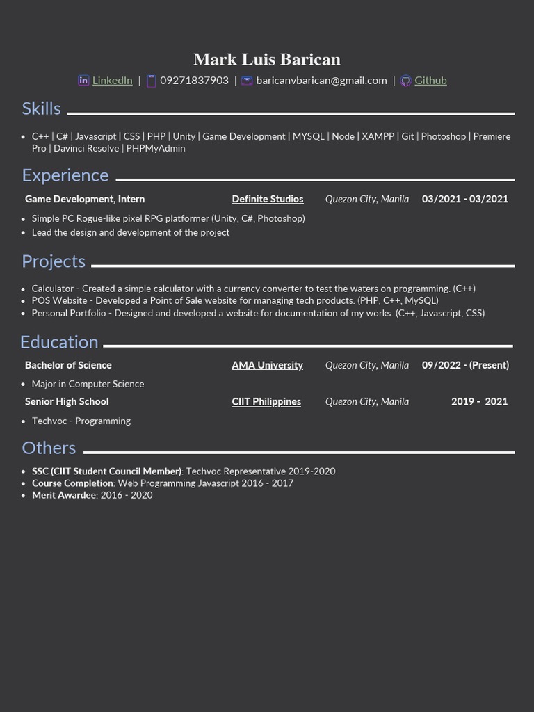 Mark Barican Resume | PDF | Computers