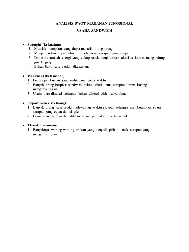 Analisis Swot Makanan Fungsional PDF | PDF