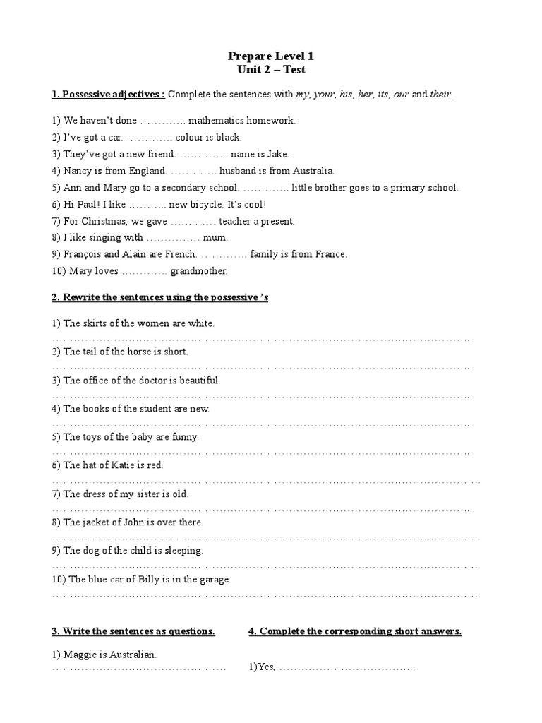 Prepare! Level 1 Unit 2 Test | PDF | Games & Activities | Language Arts ...