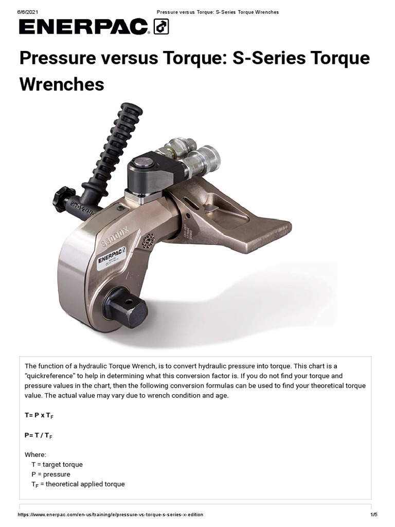 Pressure Versus Torque - S-Series Torque Wrenches | PDF | Torque ...