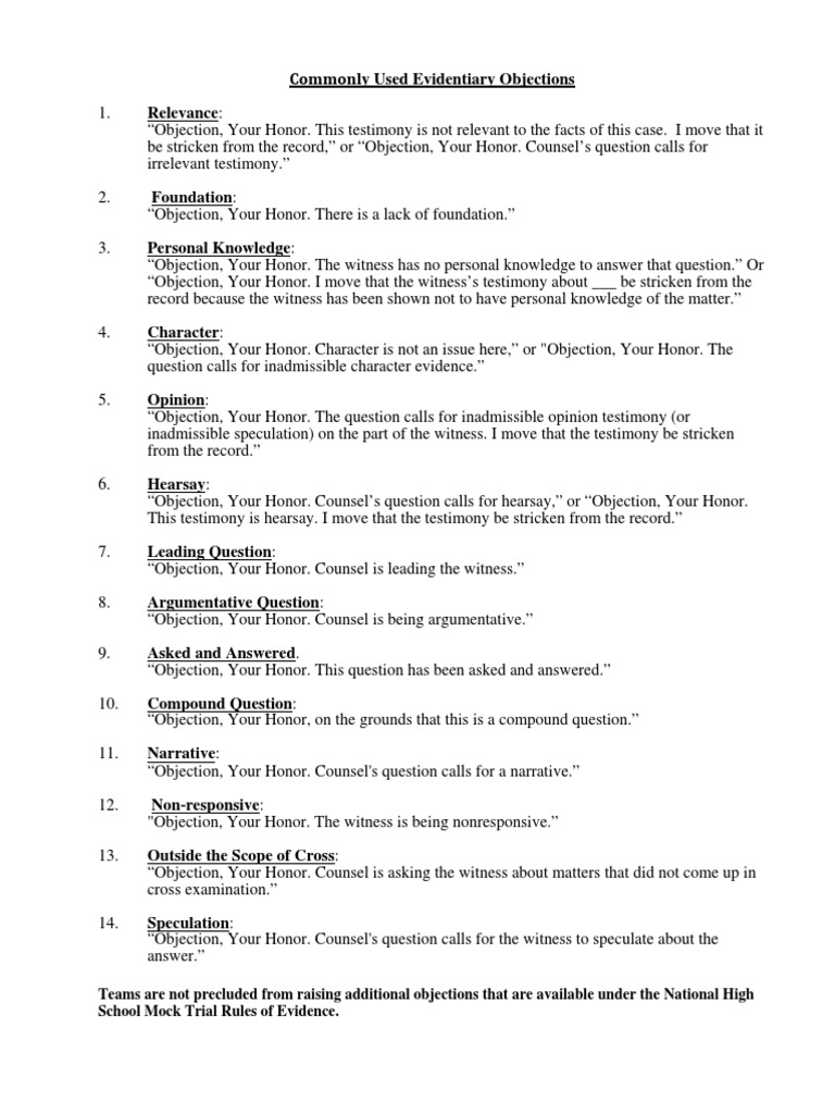 Common Evidentiary Objections Explained | PDF