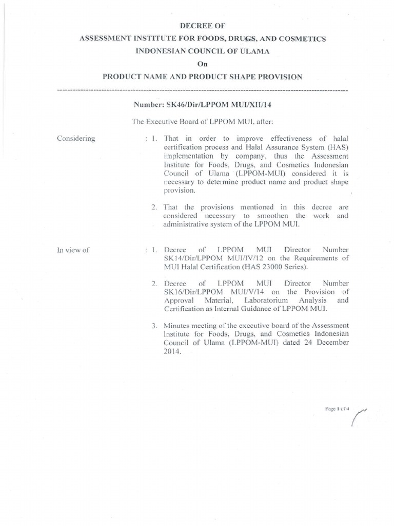 SK46.XII.2014 Ketentuan Penulisan Nama Produk Dan Bentuk Produk (Eng) | PDF