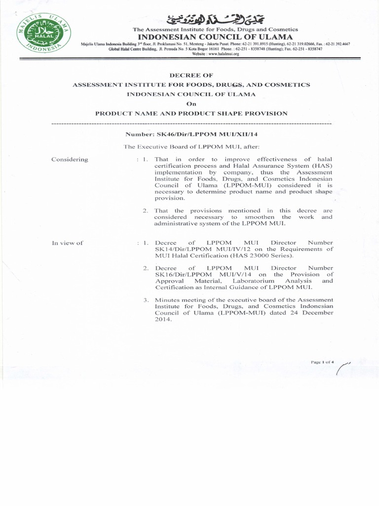 SK46.XII.2014 Ketentuan Penulisan Nama Produk Dan Bentuk Produk (Eng) | PDF