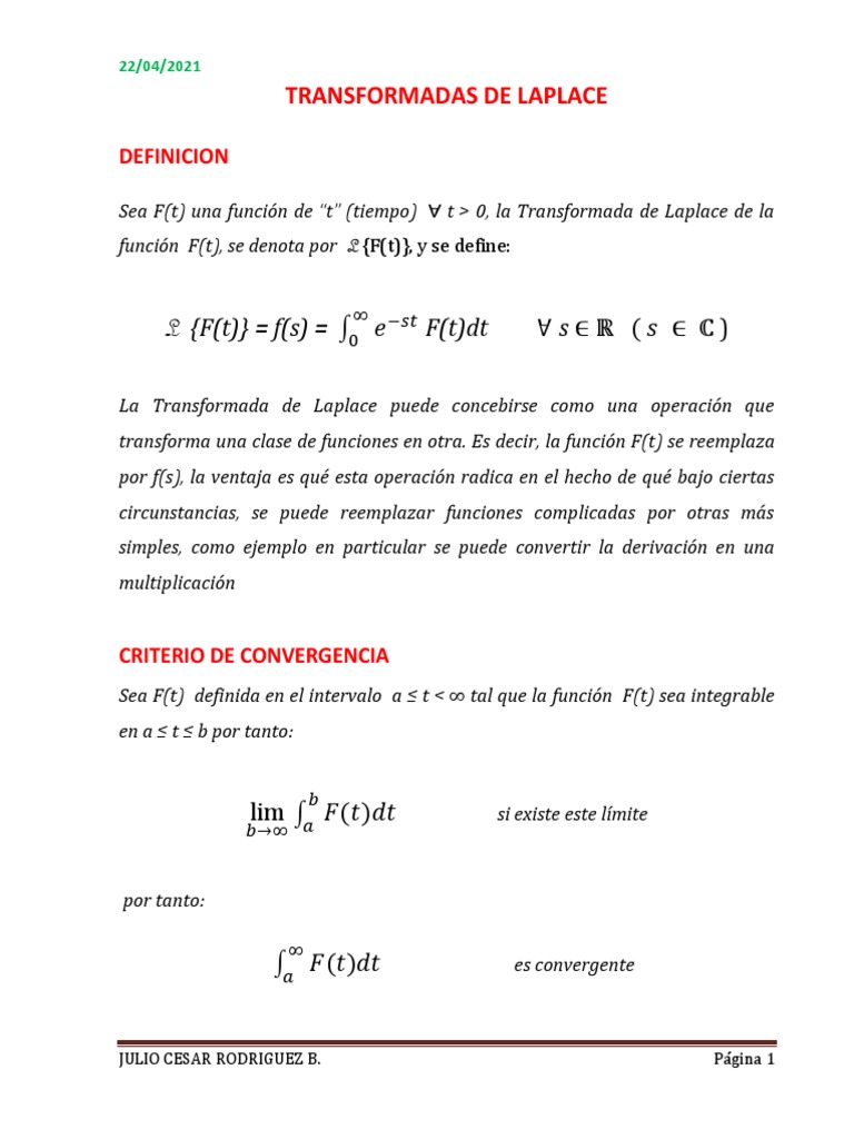 !ra. TRANS - LAPALACE | PDF | Transformada de Laplace | Integral