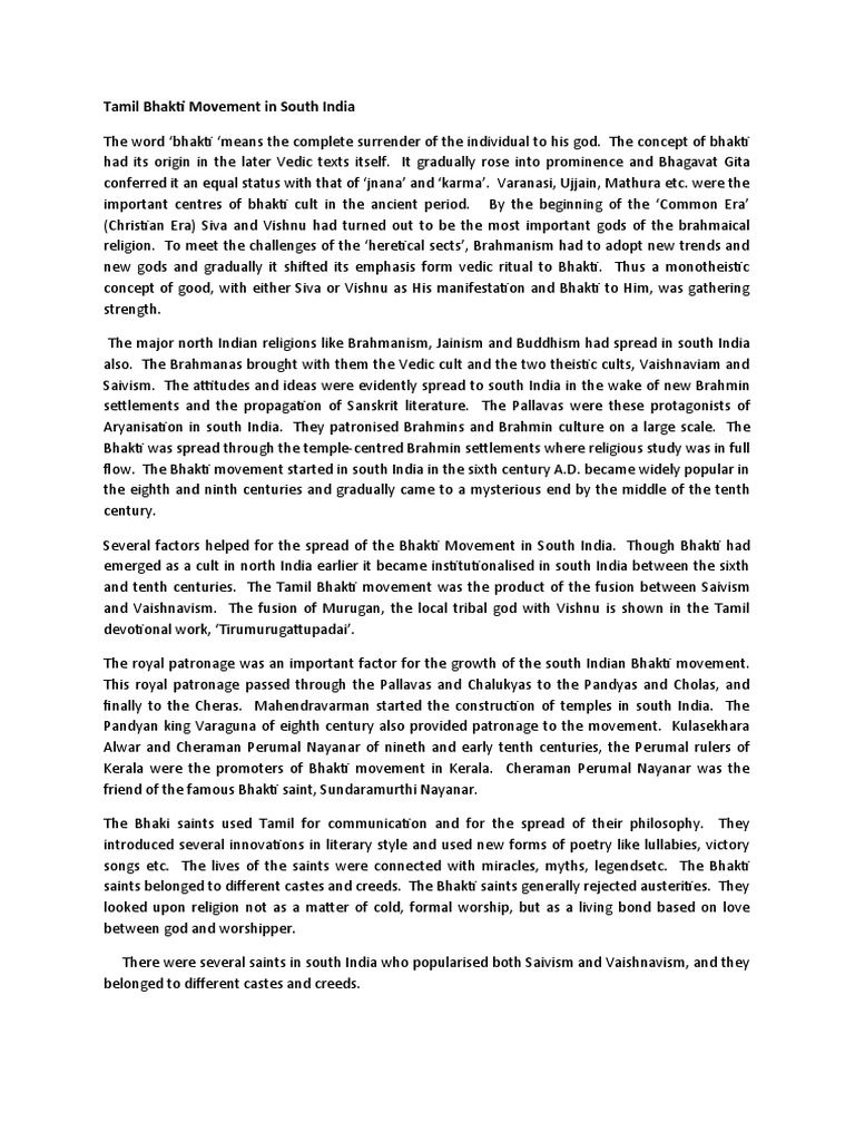 Tamil Bhakti Movement Overview | PDF | Bhakti | Bhakti Movement