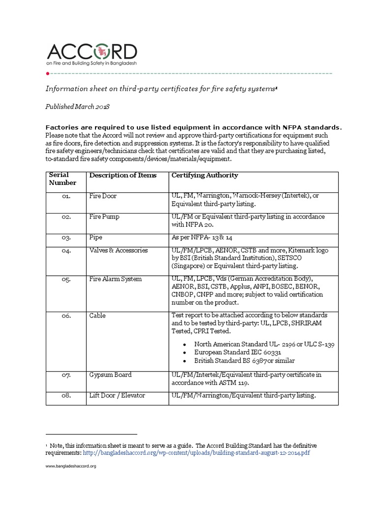 Info Sheet On 3rd Party Certificates For Fire Safety Systems | PDF ...