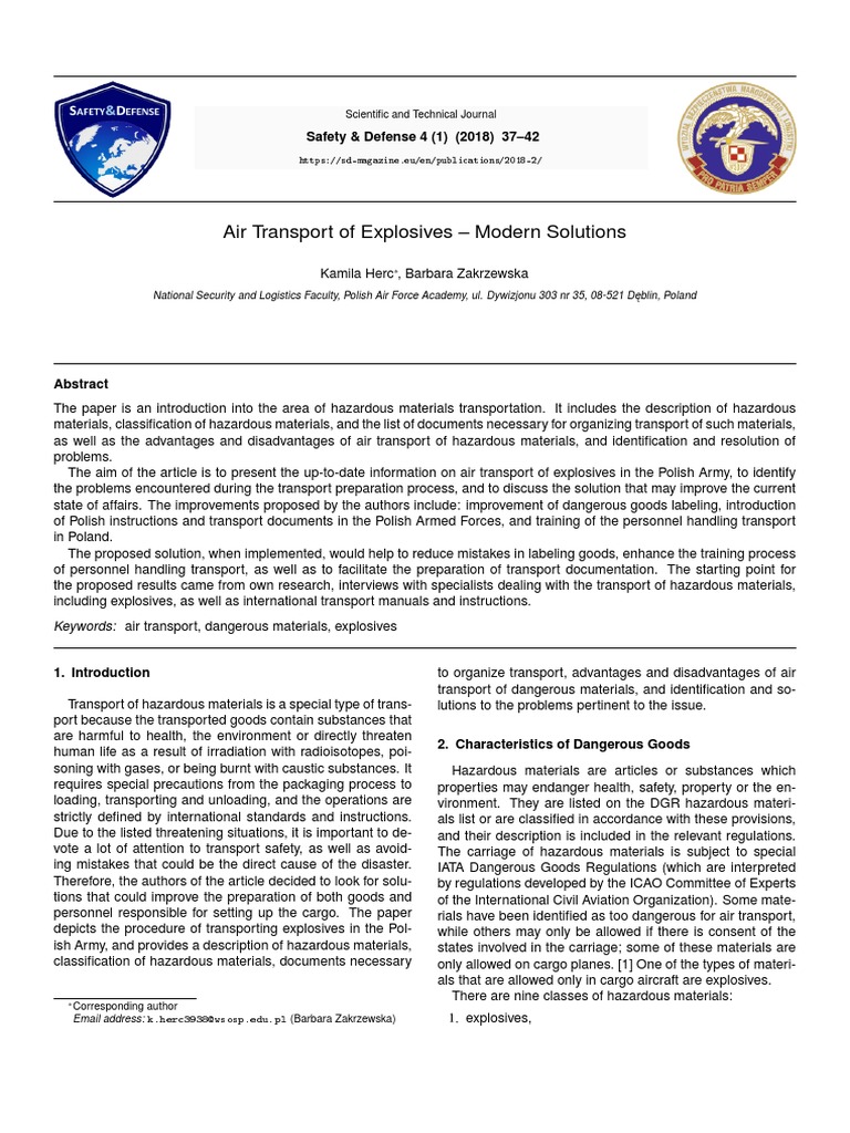 Air Transport of Explosives Modern | PDF | Dangerous Goods | Transport