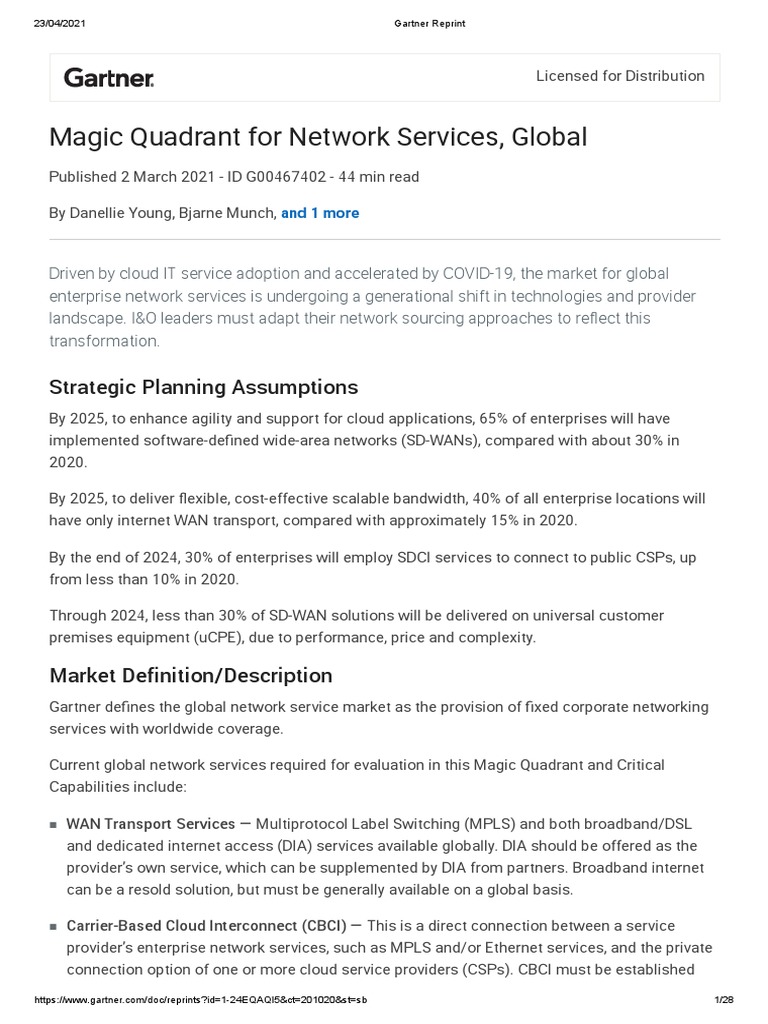 Gartner Magic Quadrant For Network Services Global March 2021 ...