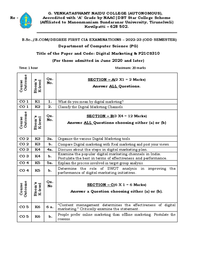 Digital Marketing Question Paper | Download Free PDF | Digital ...