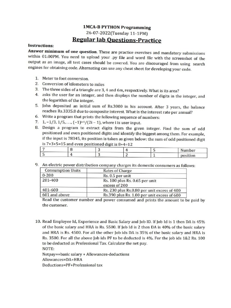 Python Lab Questions | PDF