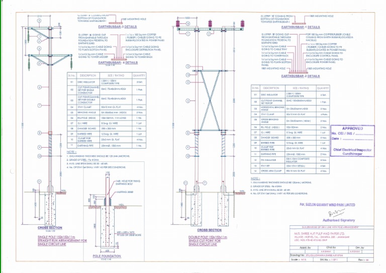 G.A Drawing of 33KV Line With Pole Arrangement | PDF