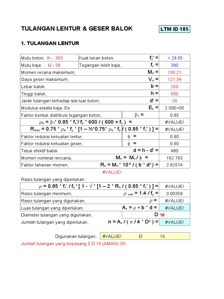 Perhitungan Tulangan Balok Beton | PDF