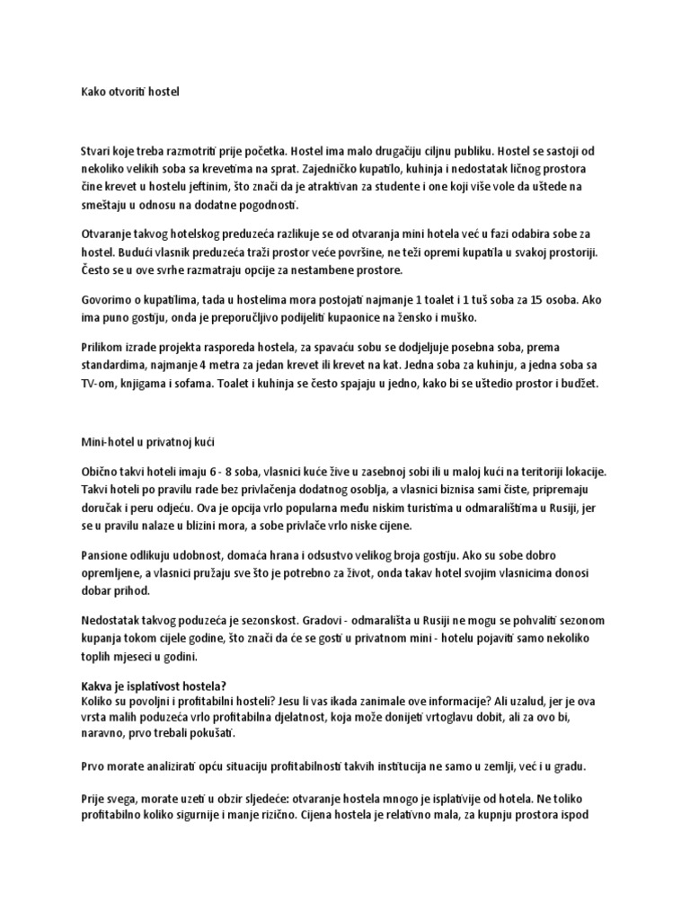 Kako Otvoriti Hostel - Ivan Ivanovic | PDF