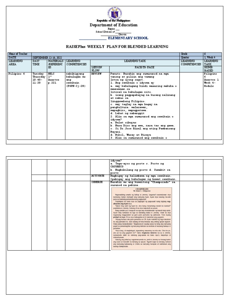 Raise-Plus-Wlp-Grade 6-Q1-W4 | PDF