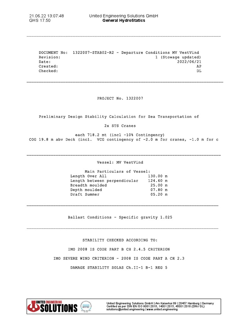 1322007-STAB02-R2 (Prel. Stability Calculation For 2 STS Cranes On MV ...