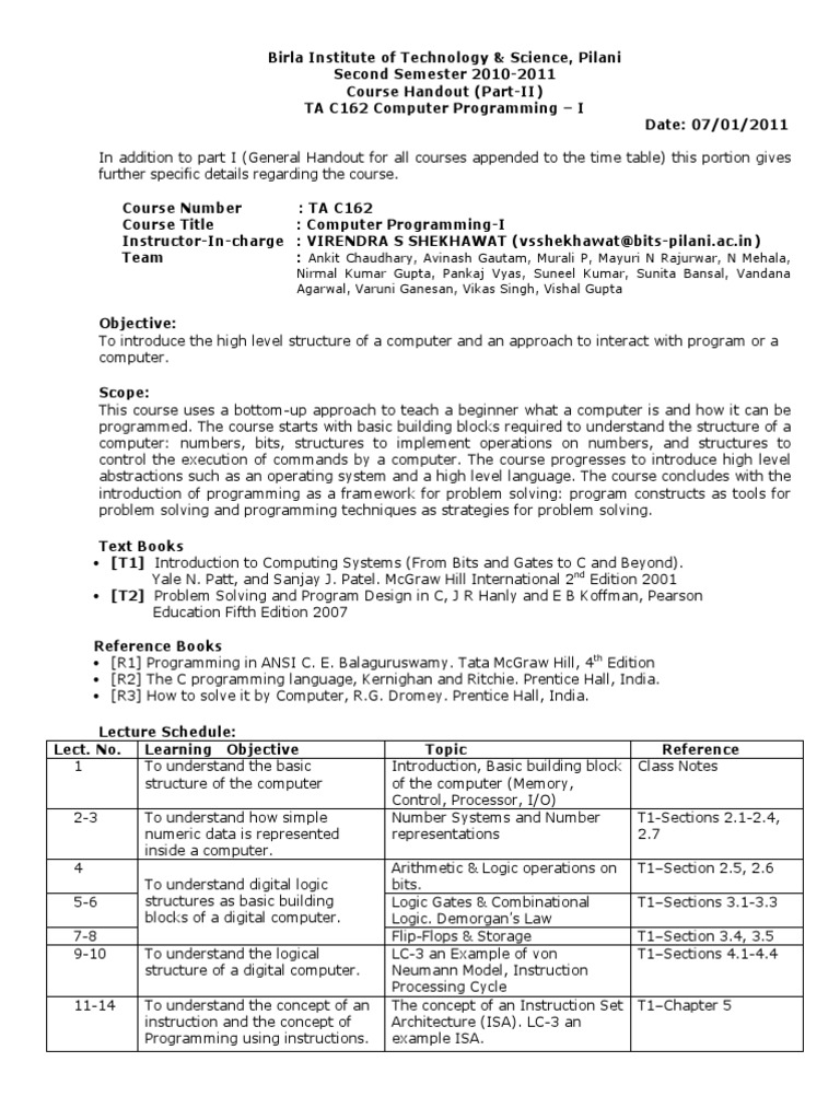 Handout | Instruction Set | Computer Program