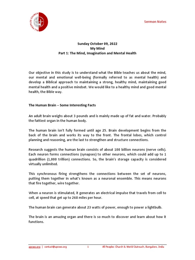 My Mind Part 1 The Mind Imagination and Mental Health Ps Ashish Raichur | PDF | Soul | Mind