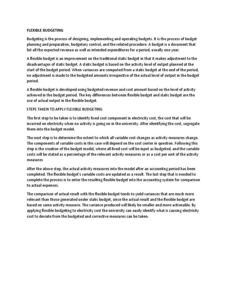 FLEXIBLE BUDGETING Essay | PDF | Budget | Cost