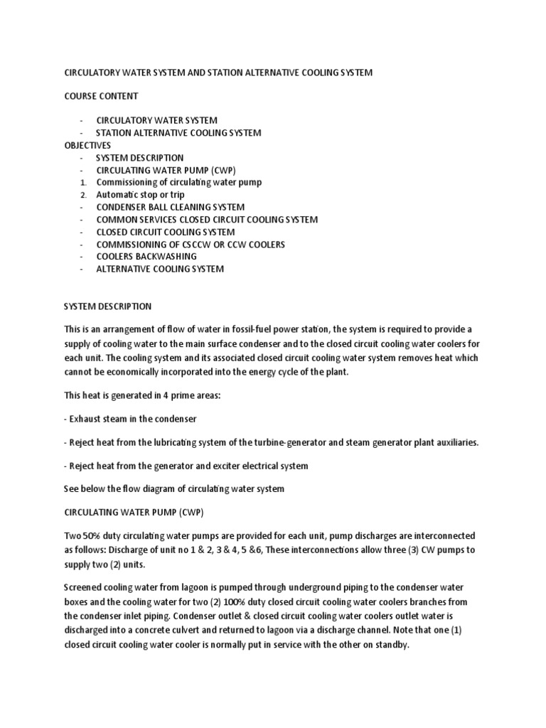 Circulating Water System Overview | PDF | Pump | Water