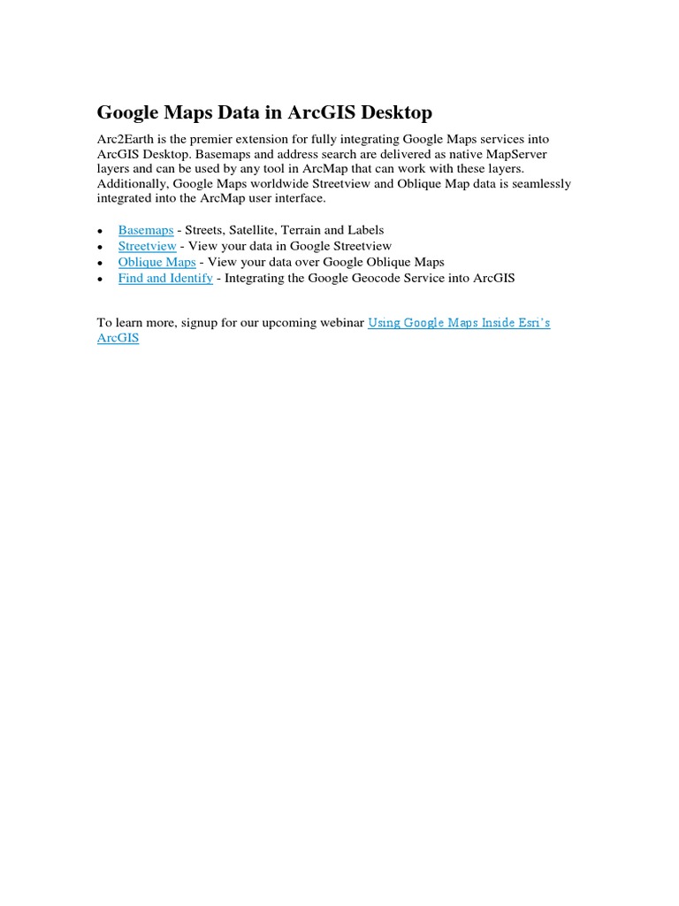 Integrating Google Maps Data and Services into ArcGIS Desktop for ...