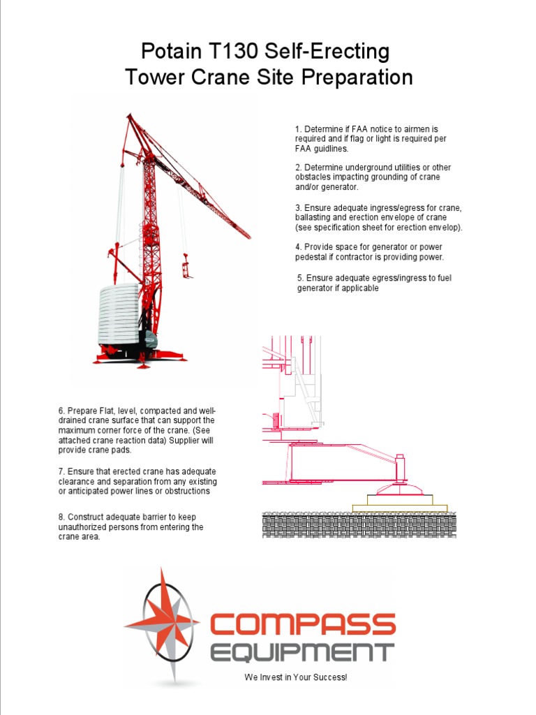 Potain T130 Self-Erecting Tower Crane Site Preparation | PDF