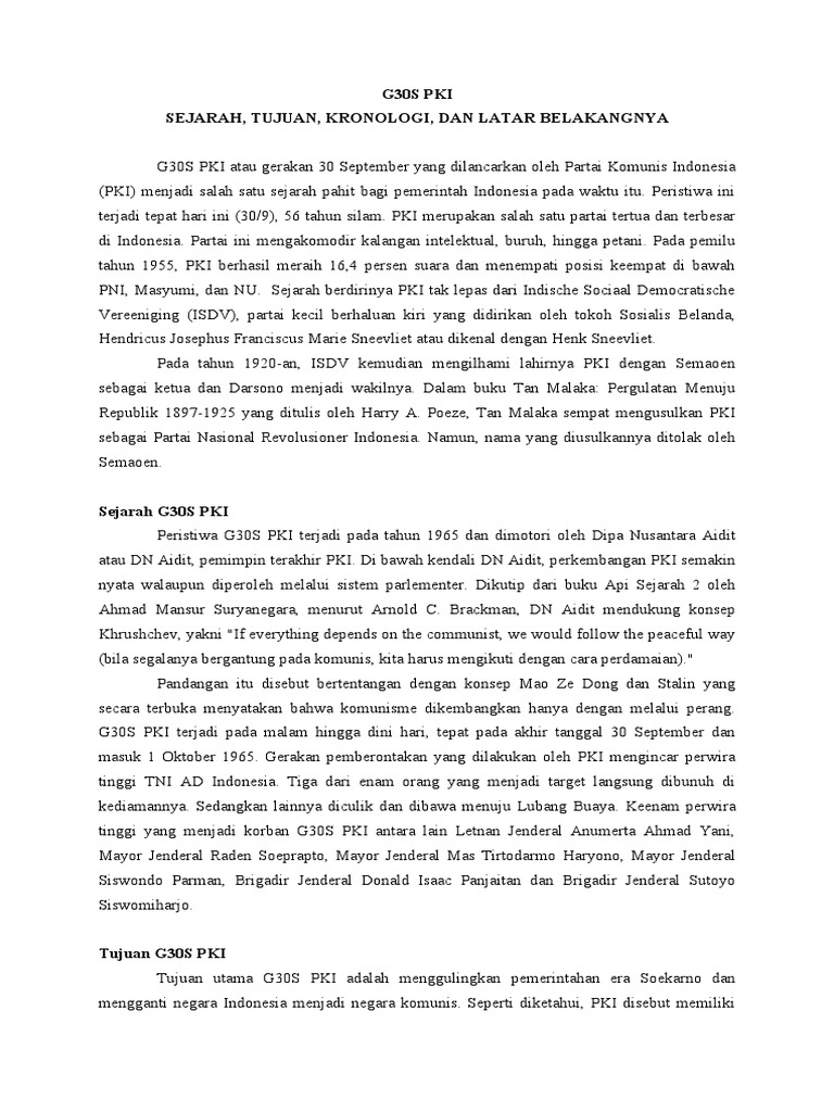 Sejarah dan Tujuan G30S PKI 1965 | PDF