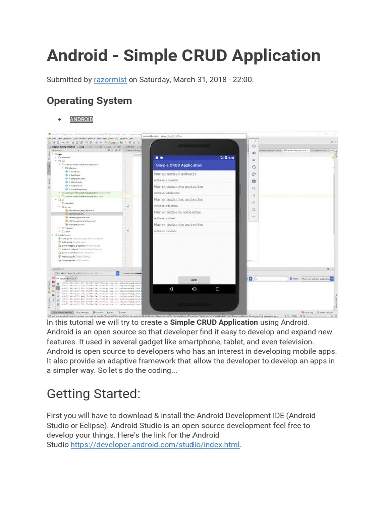 Android - CRUD Application | PDF | Android (Operating System) | Java ...