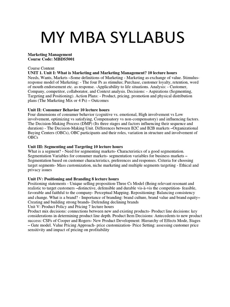My MBA Syllabus | PDF | Leadership | Supply And Demand