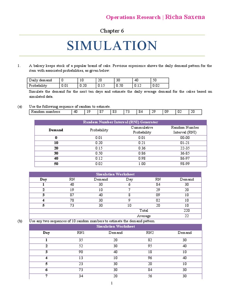Chapter 6 Simulation Solution Pdf Water Heating Inventory