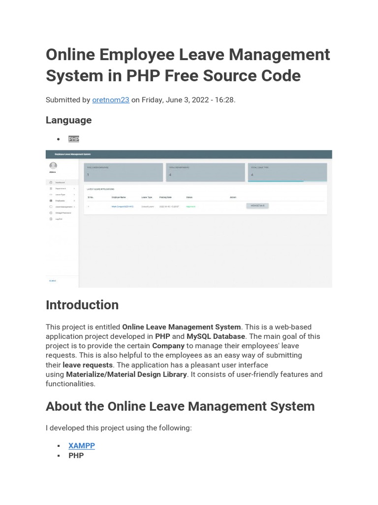 Online Employee Leave Management System in PHP | PDF | Php | World Wide Web