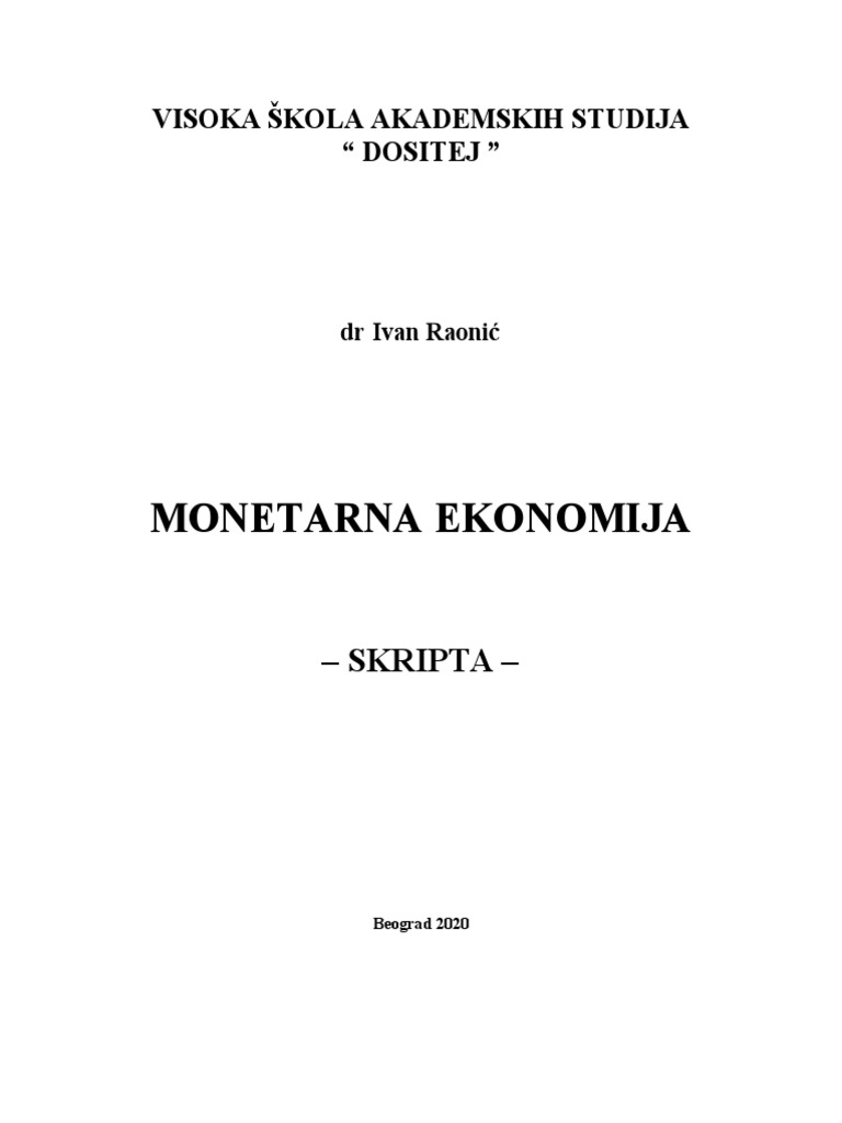 Monetarna Ekonomija - Skripta | PDF