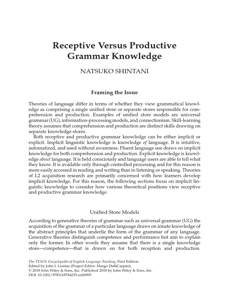 Receptive and Productive Grammar | PDF | Language Acquisition | Second ...