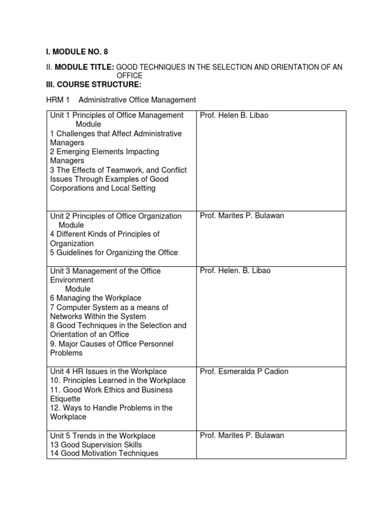 Module8 Good Techniques in The Selection and Orientation of An Office | PDF | Recruitment | Job ...