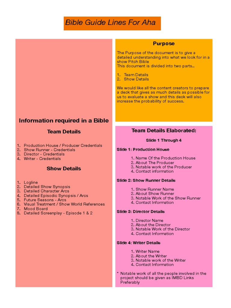Aha Show Pitch Bible Guidelines | PDF | Screenplay