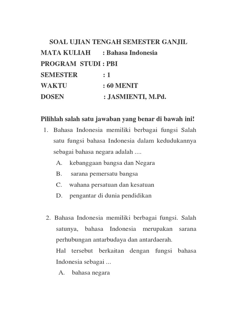 SOAL UTS B. Indonesia Unt PBI SMT Ganjil 2022-2023 | PDF