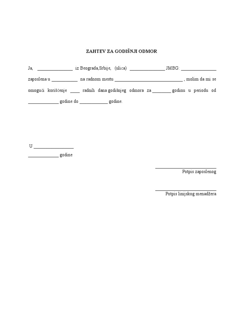 Zahtev Za Godišnji Odmor | PDF