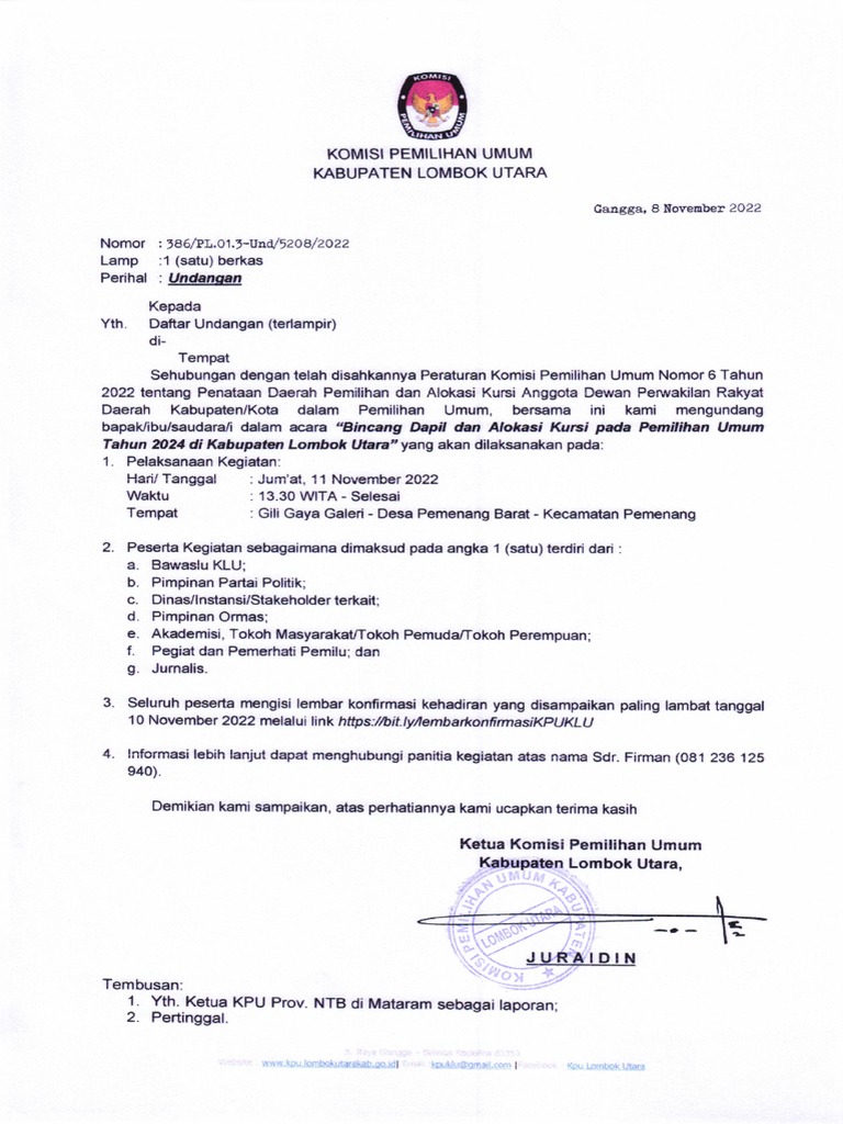 Undangan Bincang Dapil Pemilu 2024 | PDF