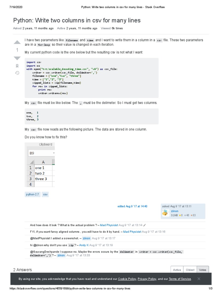 Python Write Two Columns In Csv For Many Lines Stack Overflow Pdf