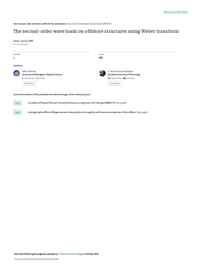 The Second-Order Wave Loads On Offshore Structures | PDF | Differential ...